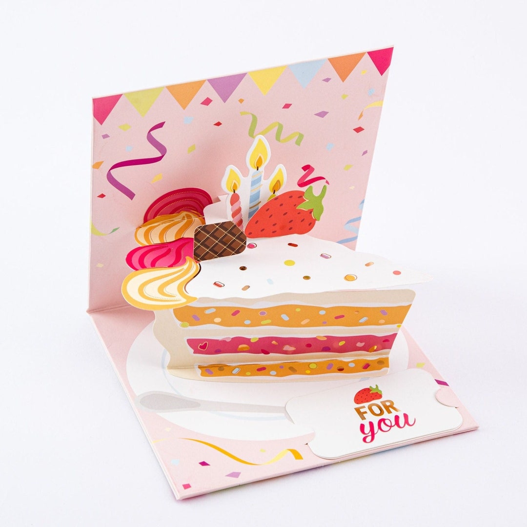 Strawberry Cake Slice Pop up Birthday Card With Envelope Unique 3D ...