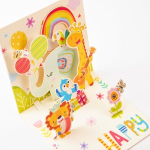 Joyful Party at the Zoo - Pop up Greeting Card With Envelope - Unique ...