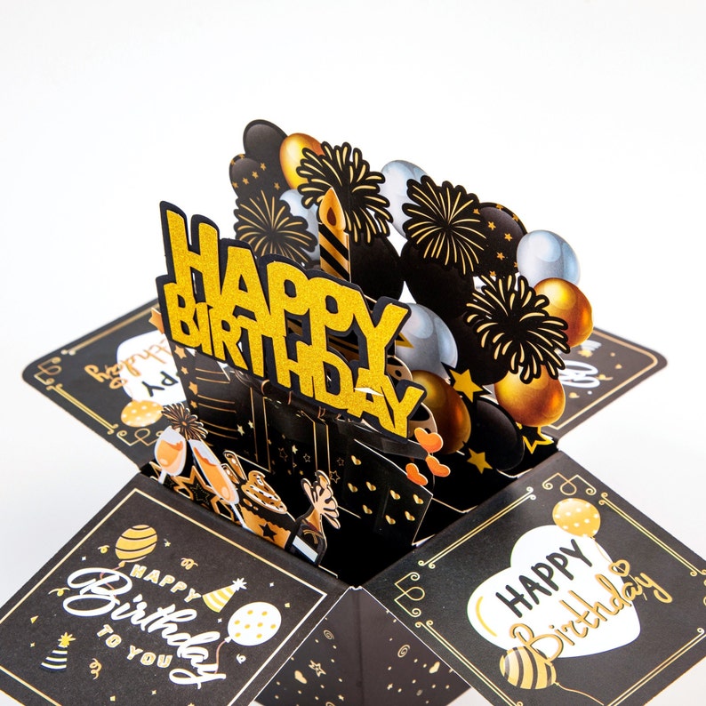 Customizable Black Birthday Box - Pop up Birthday Card With Envelope ...