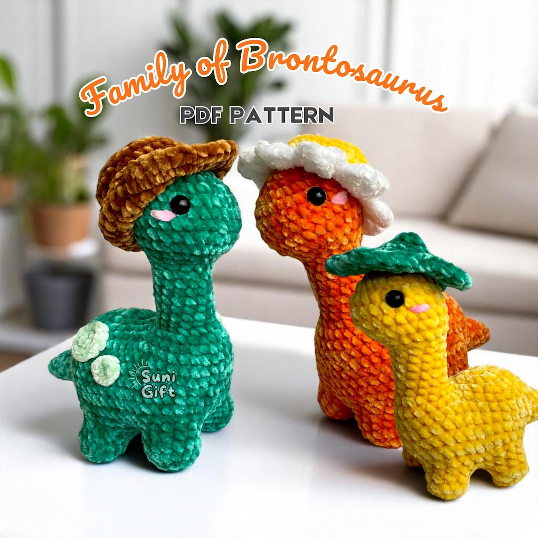 3in1 Family of Brontosaurus Crochet Pattern, No Sew Dinosaur Amigurumi ...