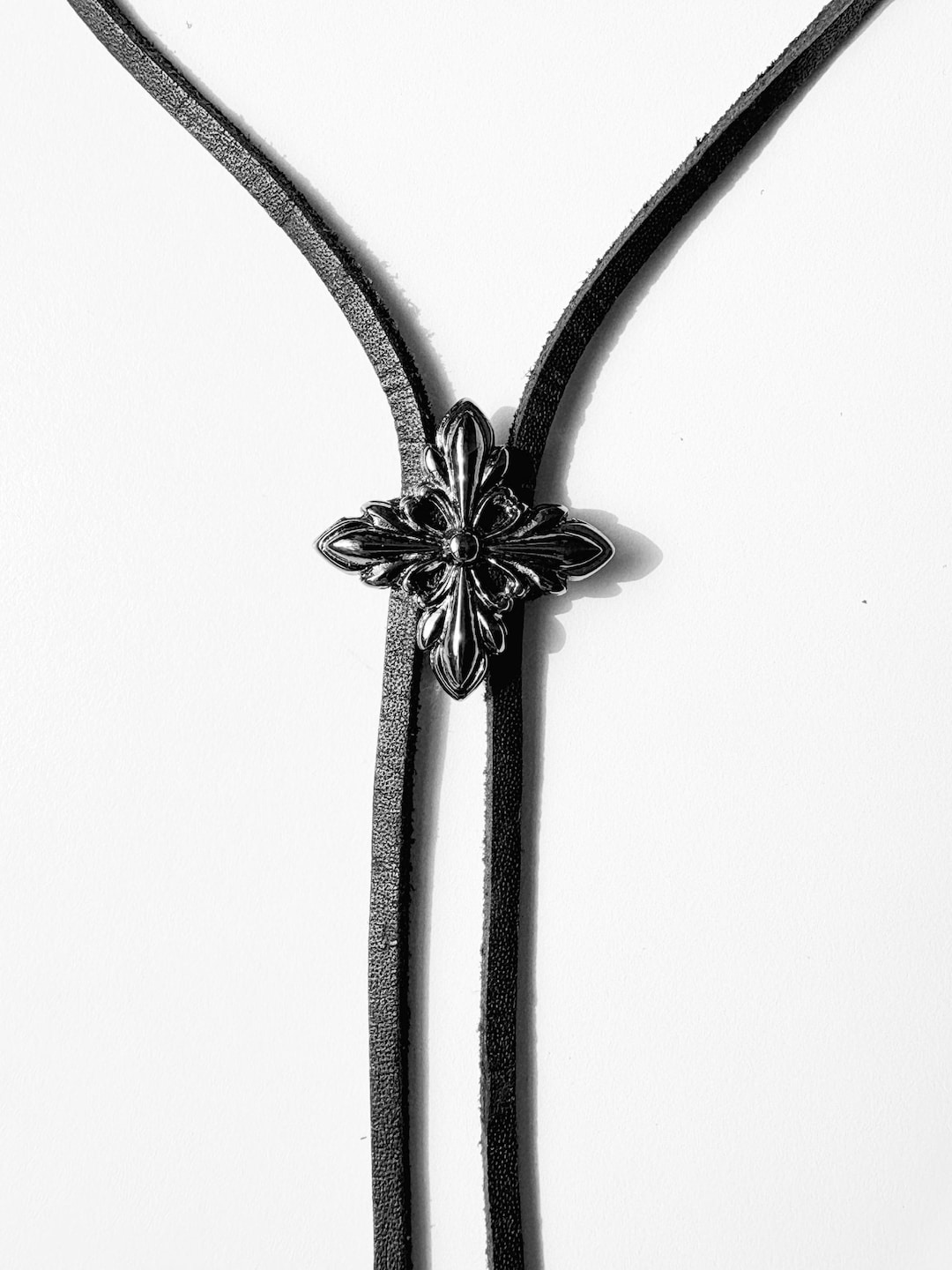 Black Nickel Leather Bolo Tie, Gothic Rock Style, Handmade - Etsy