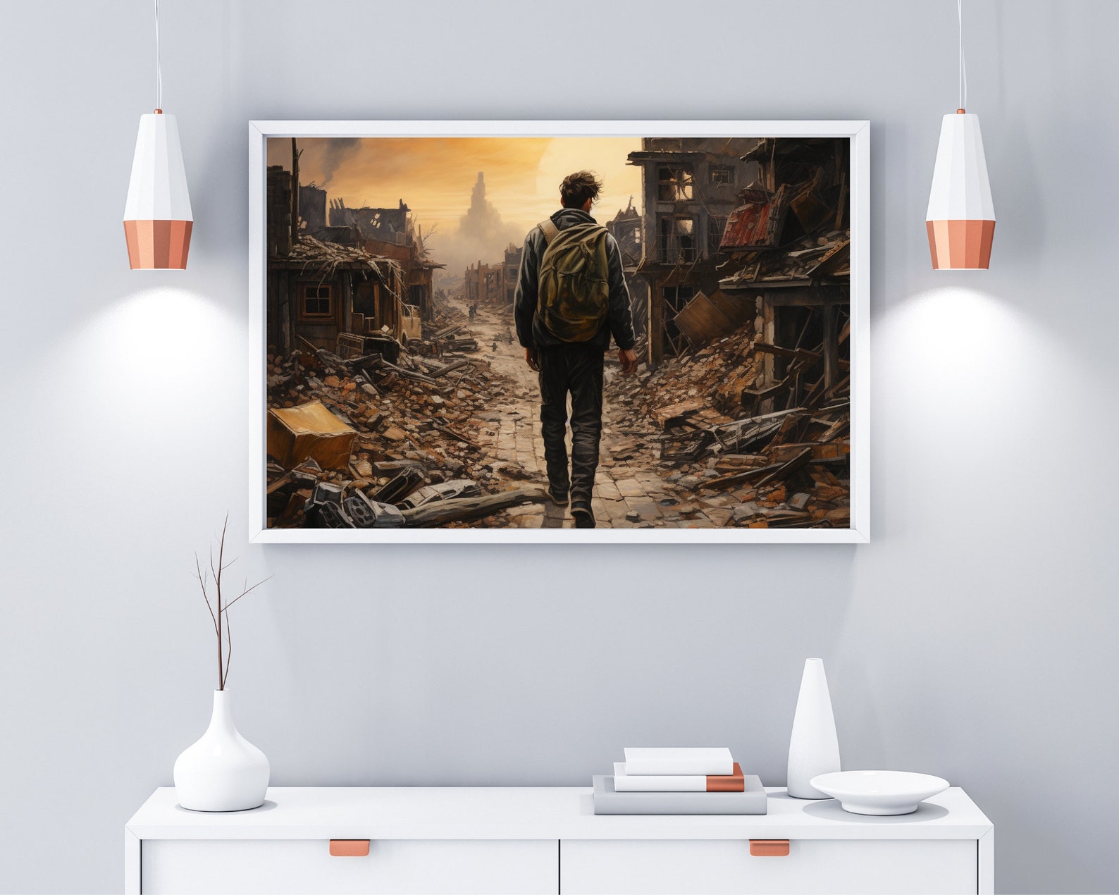 Man Walking Across Destroyed City Rugged Wall Art, Digital Art Print,ai ...