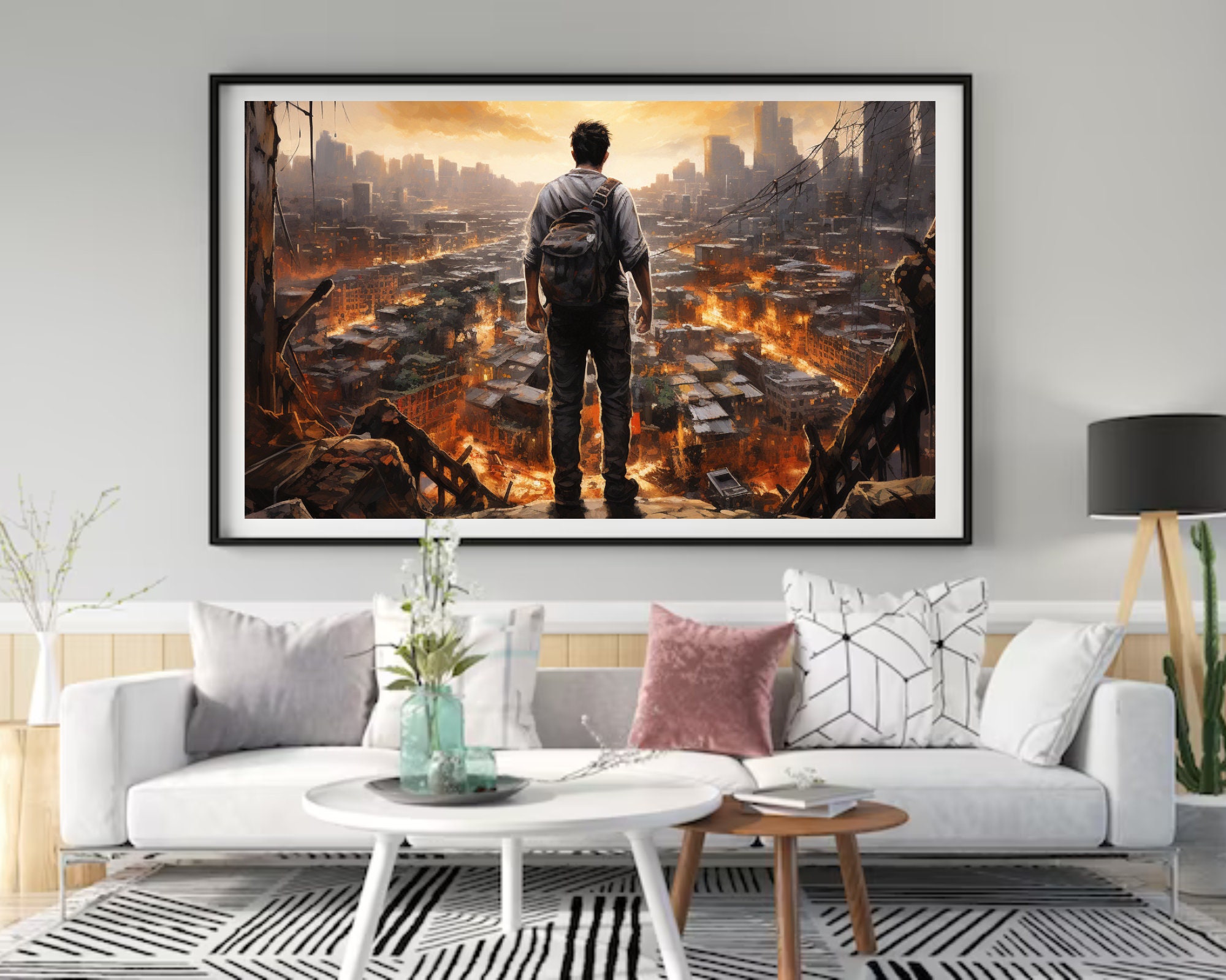 Man Walking Across Destroyed City Rugged Wall Art, Digital Art Print,ai ...