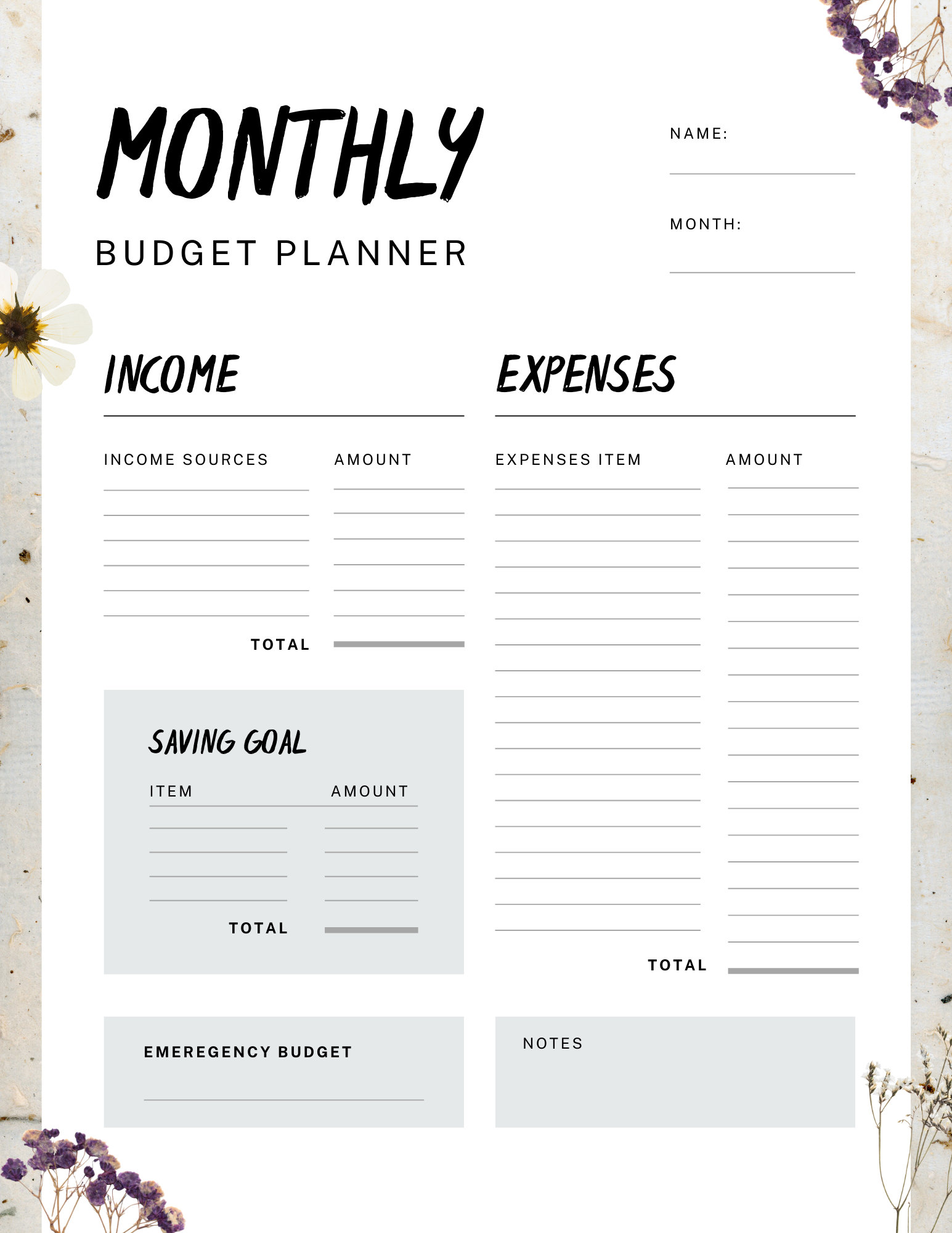 Monthly Budget Digital Planner | Printable Planner | to Do List | Goal ...