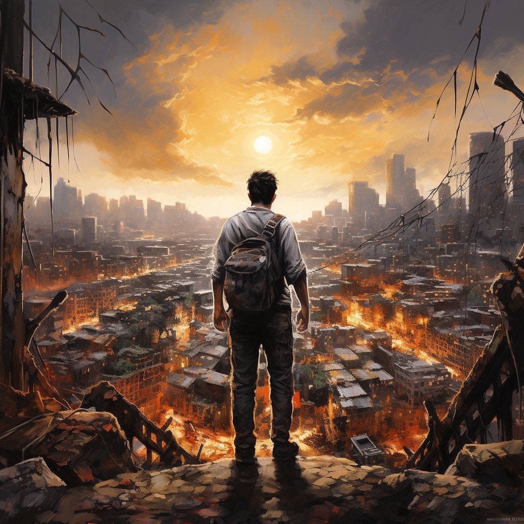 Man Walking Across Destroyed City Rugged Wall Art, Digital Art Print,ai ...