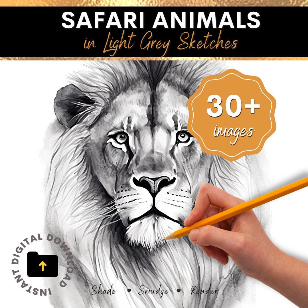 Safari Animals in Light Grey Sketches, Drawing Book for Kids Teens ...