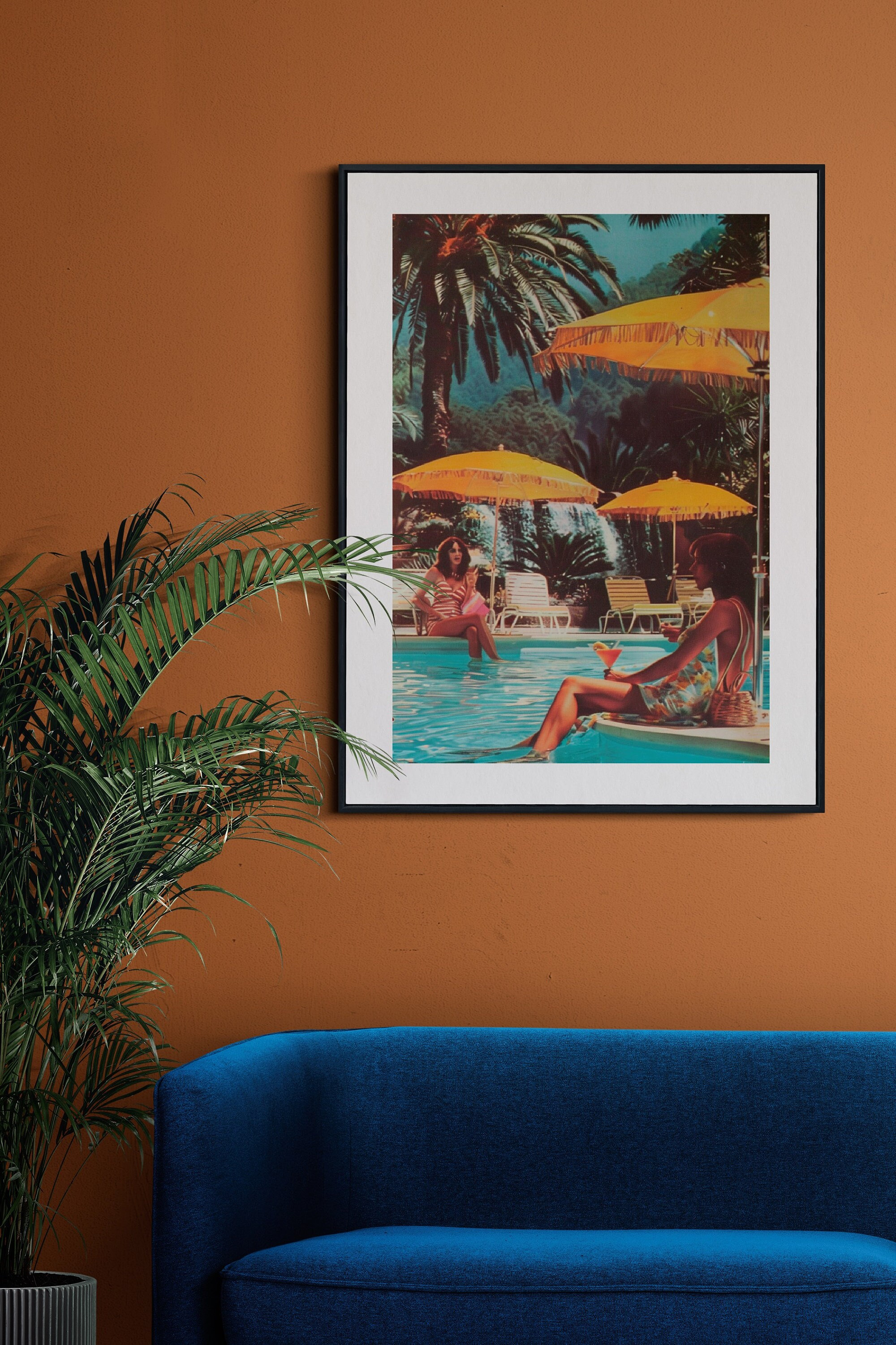 Vintage 1970s Pool Print Retro Style Holiday Art Home Decor Wall Art ...