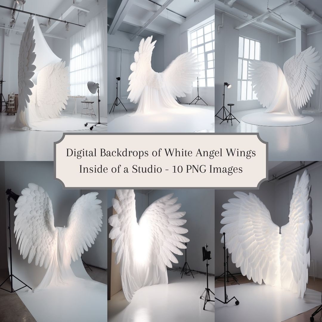Digital Backdrops of Big White Angel Wings for Wedding and Maternity ...