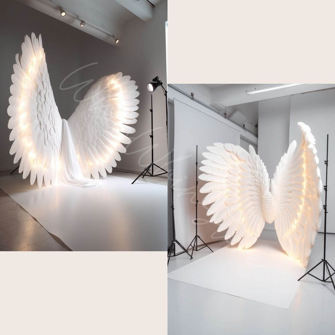 Digital Backdrops of Big White Angel Wings for Wedding and Maternity ...