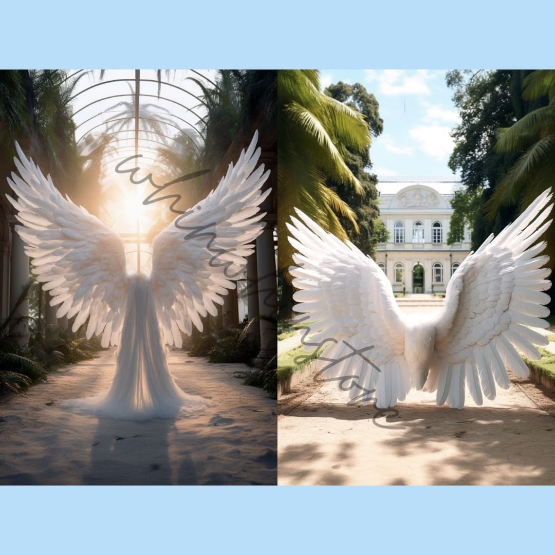 Big White Angel Wings in a Palace Garden - Digital Backdrops for ...