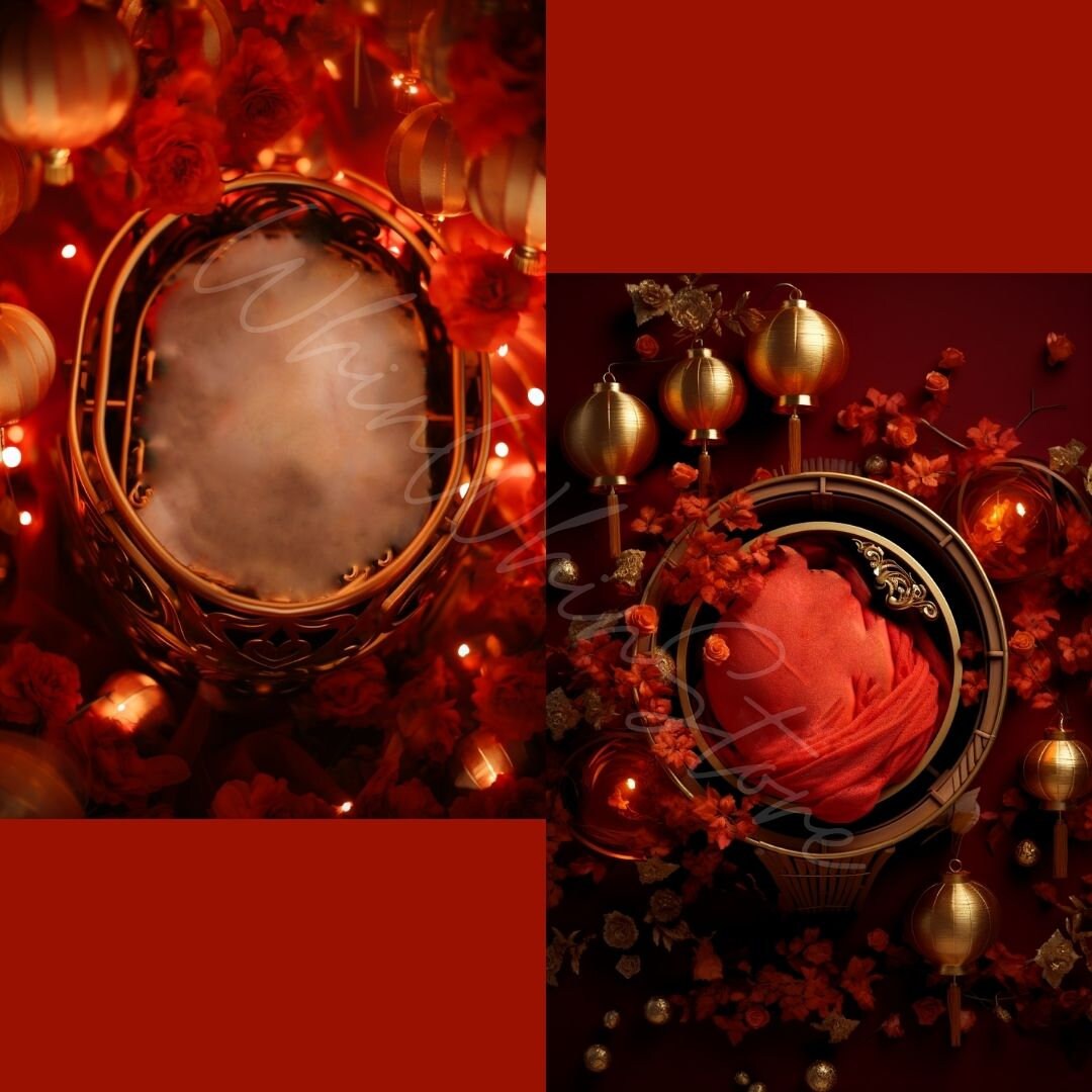 Newborn Baby Backdrop - Red Lunar New Year Bundle - 10 PNG Backdrop ...