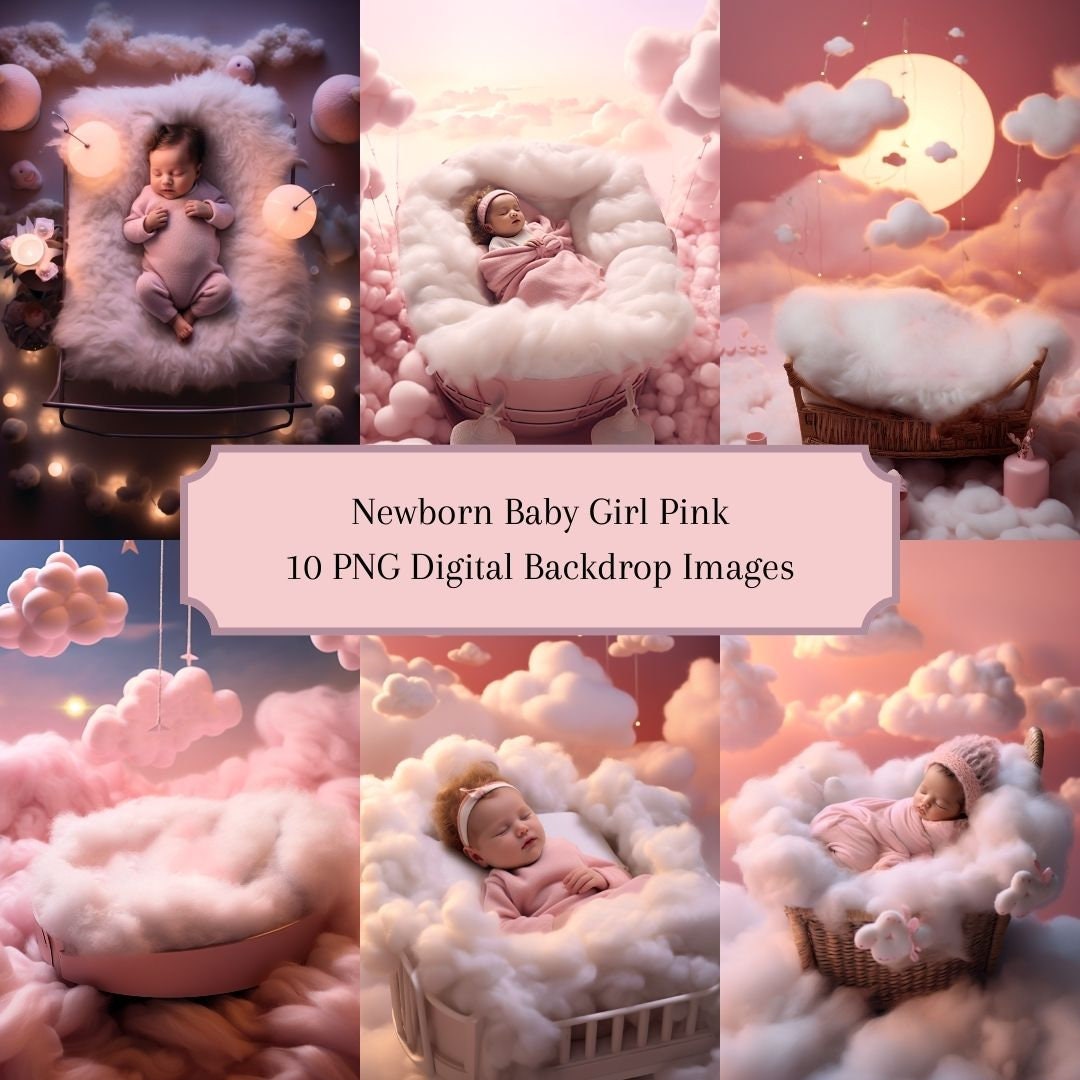 Digital Backdrops for Newborn Baby Girl in Pink 10 PNG Dreamy Baby ...