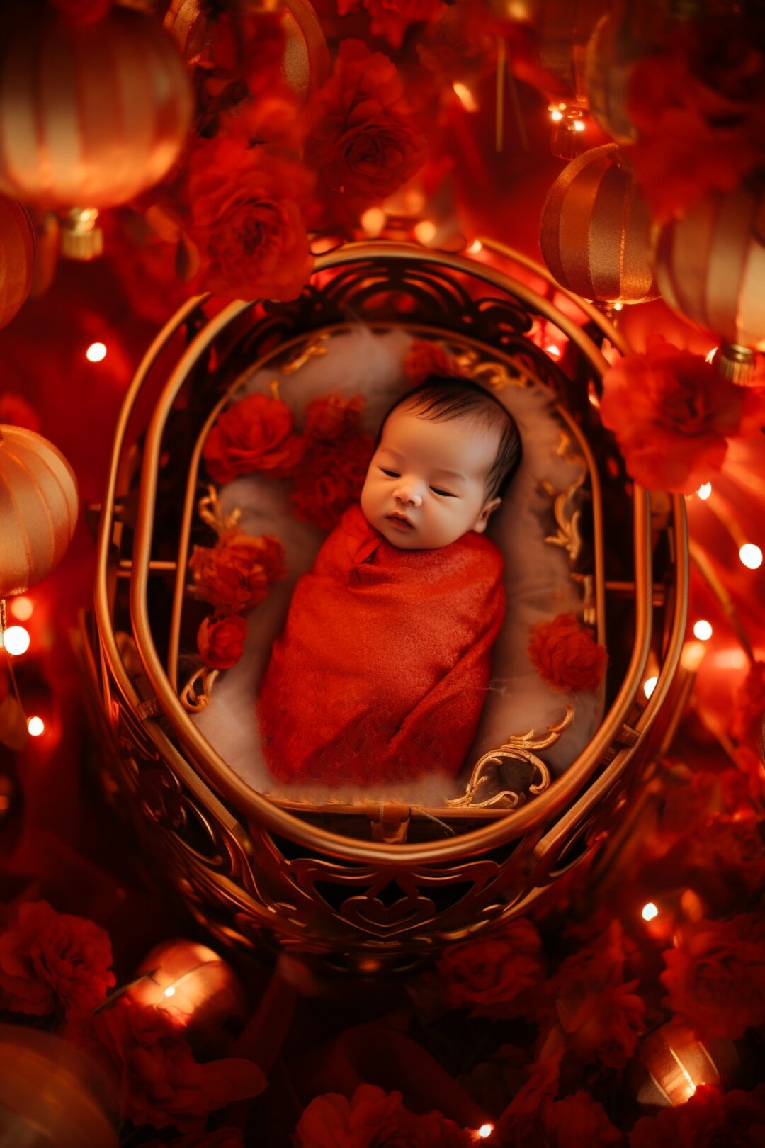 Newborn Baby Digital Backdrop - Red Lunar New Year Theme - #02 - Etsy