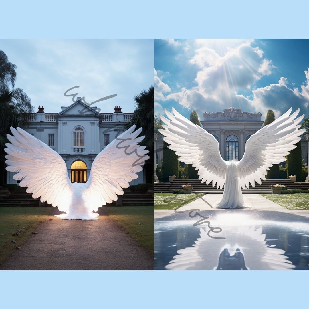 Big White Angel Wings in a Palace Garden - Digital Backdrops for ...