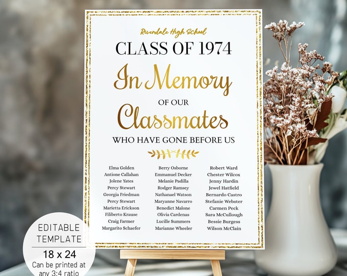 Reunion Memorial Sign in Memory of Classmates Sign Class Reunion ...