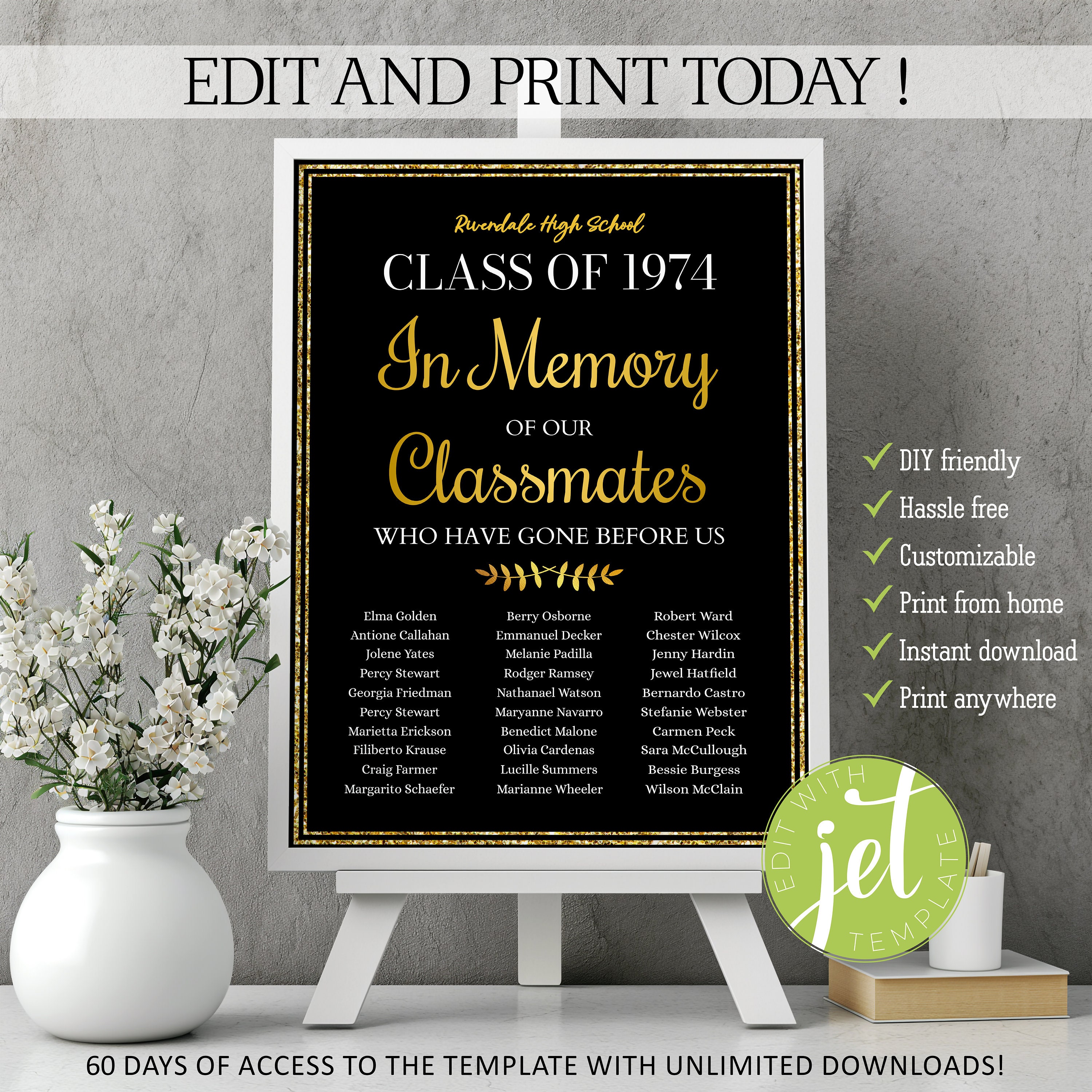 In Memory Sign for Class Reunion, Classmate Memorial for Class Reunion ...