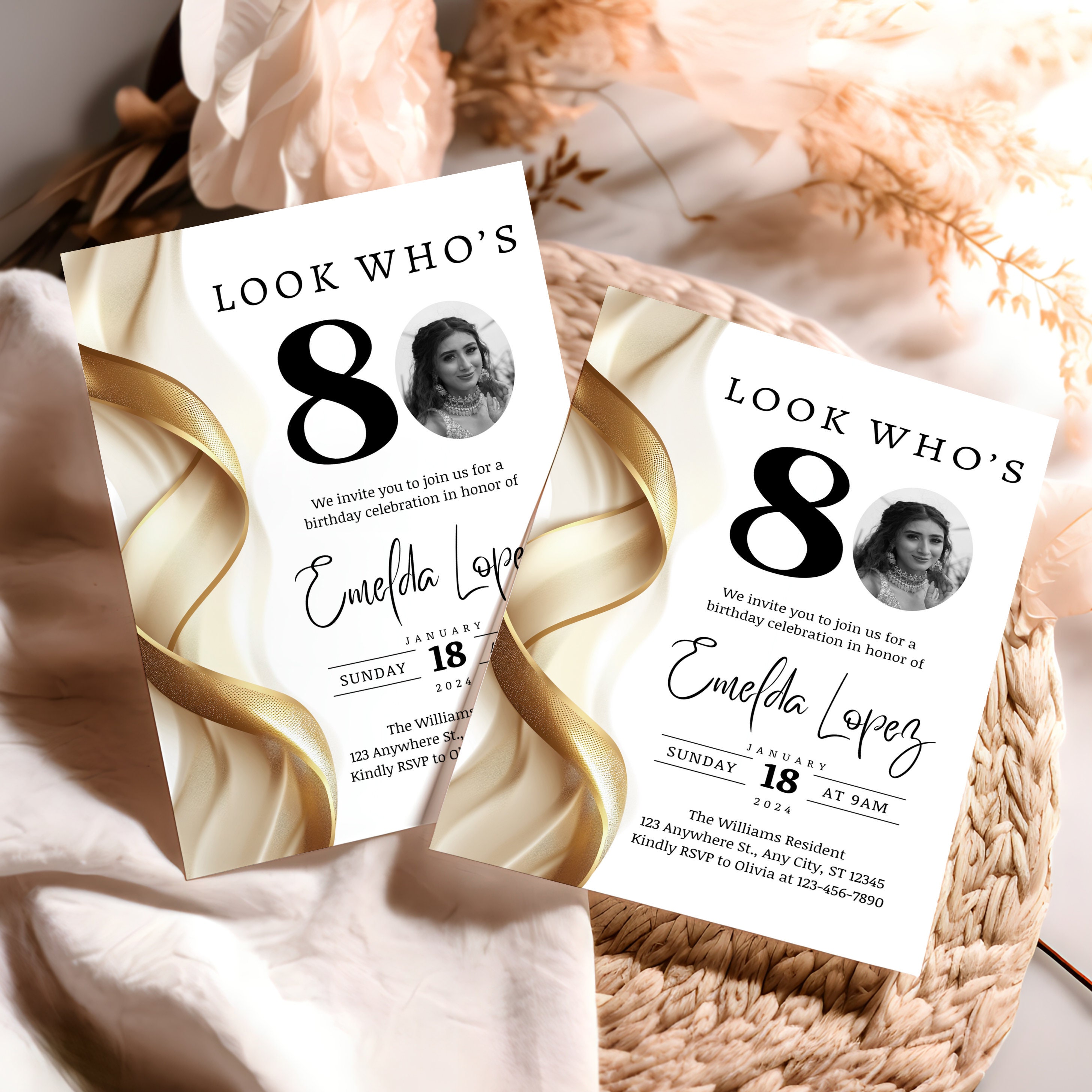 80th Birthday Invitation Template, Digital 80th Birthday Party Invite ...