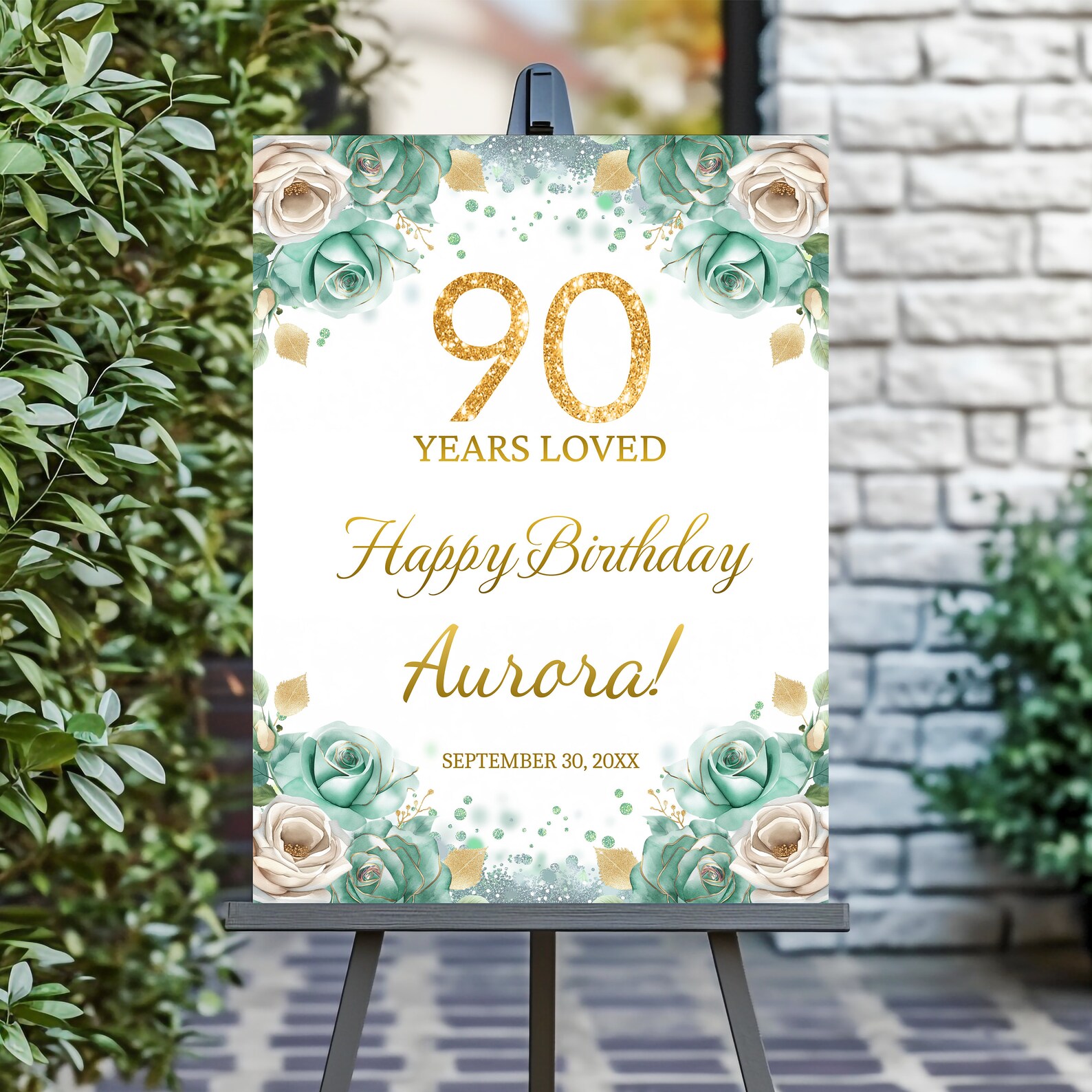 Floral 90 Years Loved, 90th Birthday Party Welcome Sign for Women ...