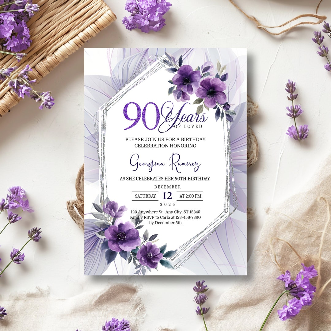 90th Birthday Invitation Template, Birthday Party Invitation for Women ...