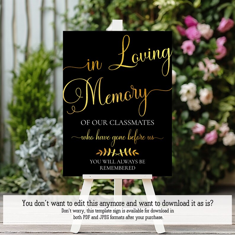 In Loving Memory Sign for Class Reunion, Classmate Memorial for Class ...