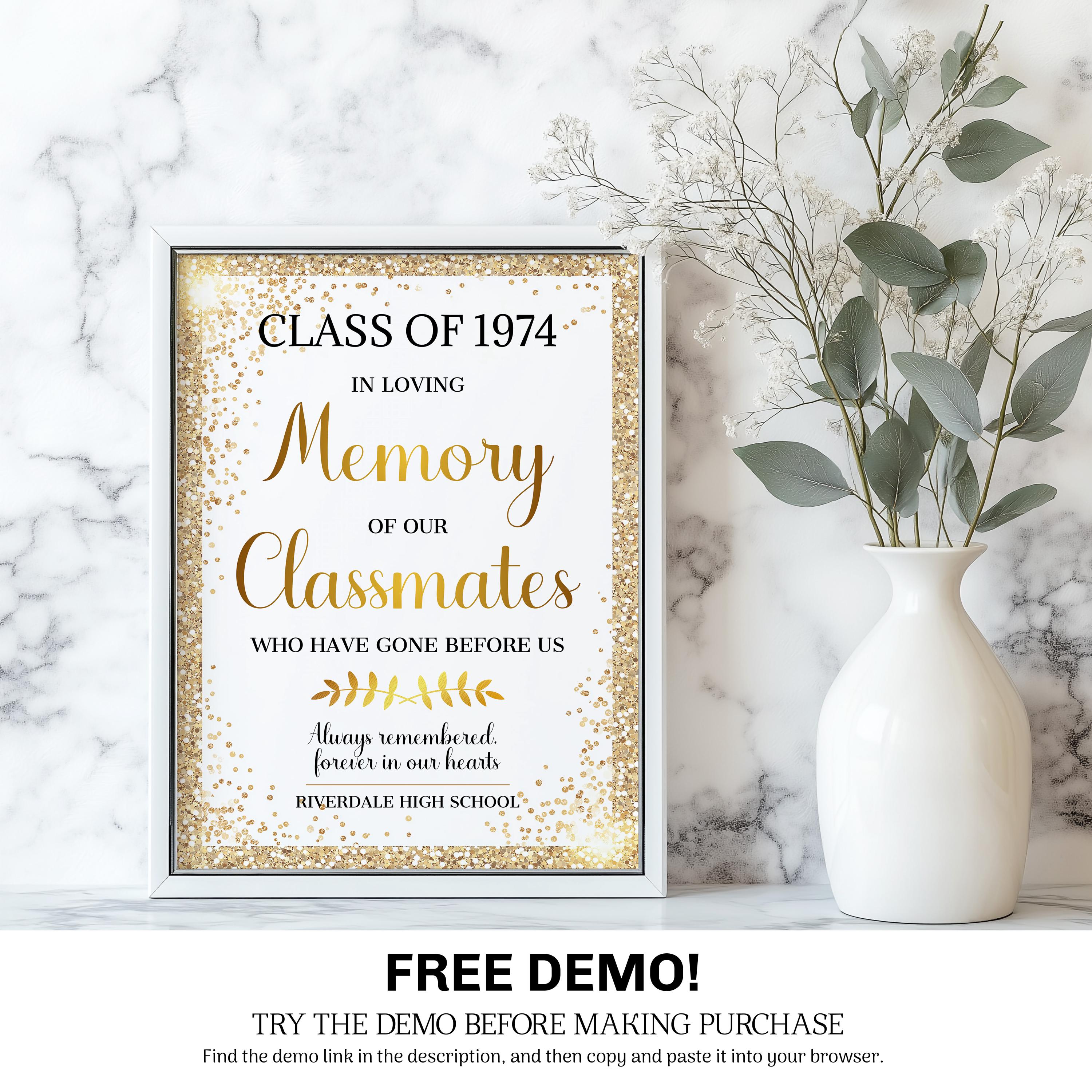 Class Reunion in Loving Memory Sign, Classmate Memorial, Classmate ...