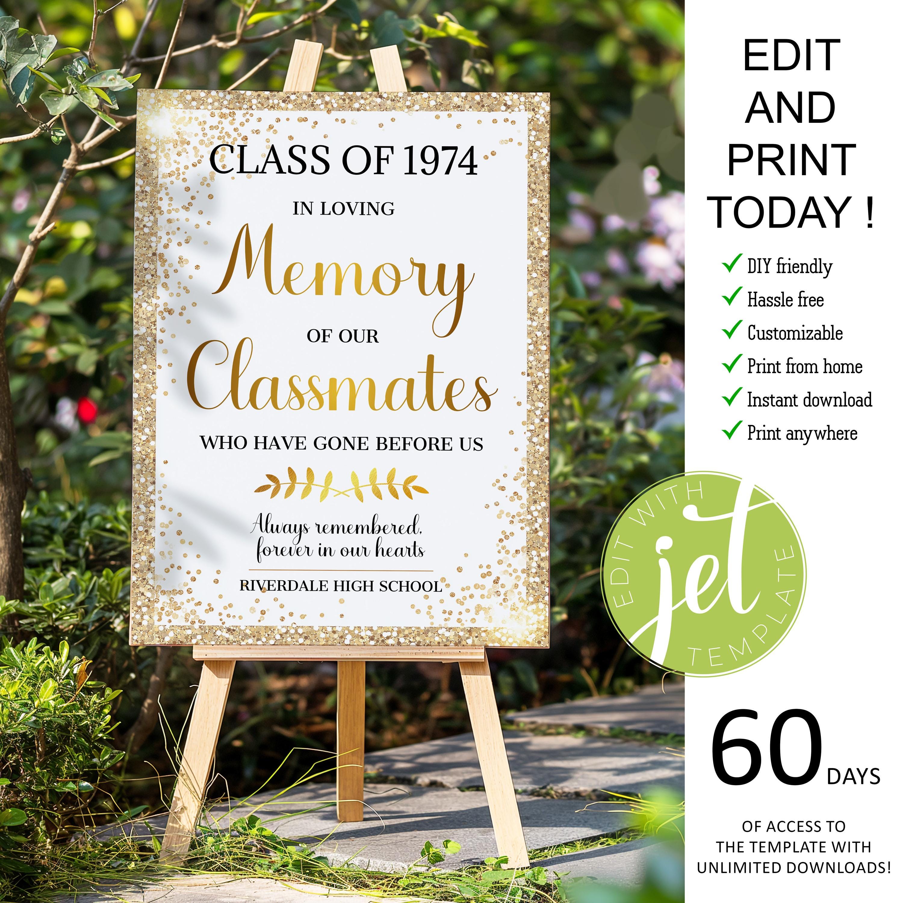 Class Reunion in Loving Memory Sign, Classmate Memorial, Classmate ...