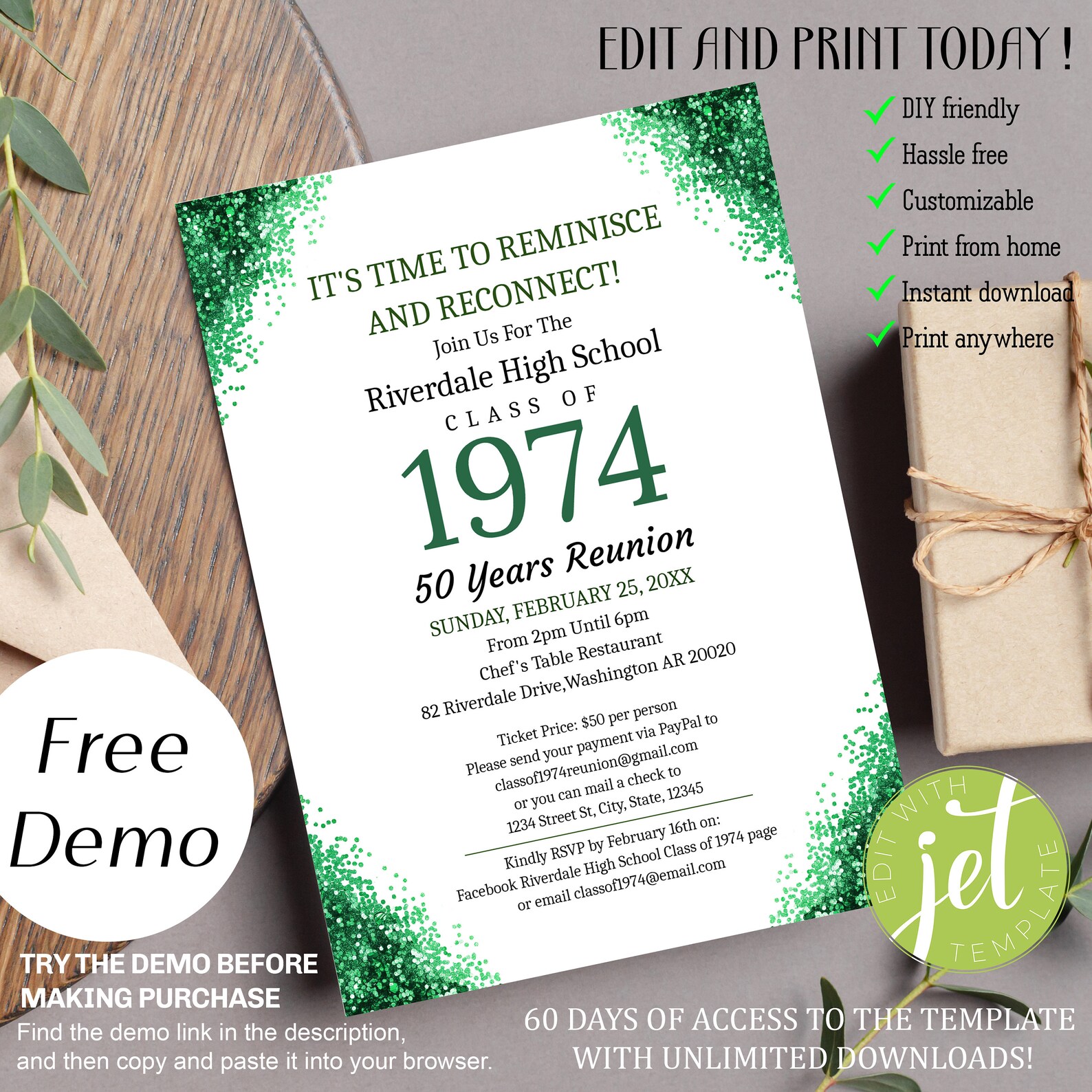 Editable Class Reunion Invitation Template, Digital High School Reunion ...
