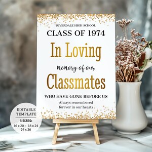 In Loving Memory Sign for Class Reunion, Classmate Memorial for Class ...