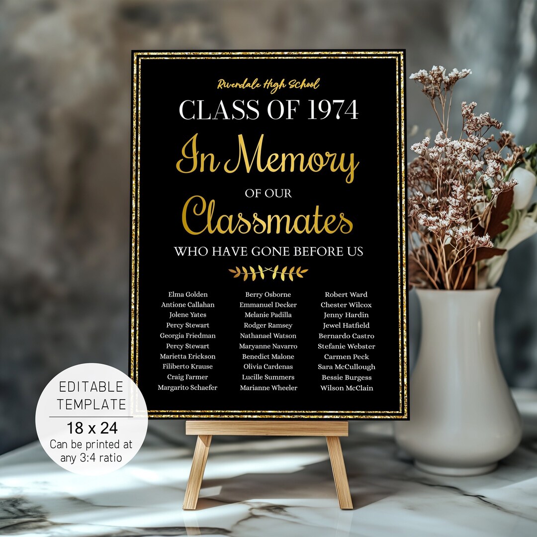 In Memory Sign for Class Reunion, Classmate Memorial for Class Reunion ...