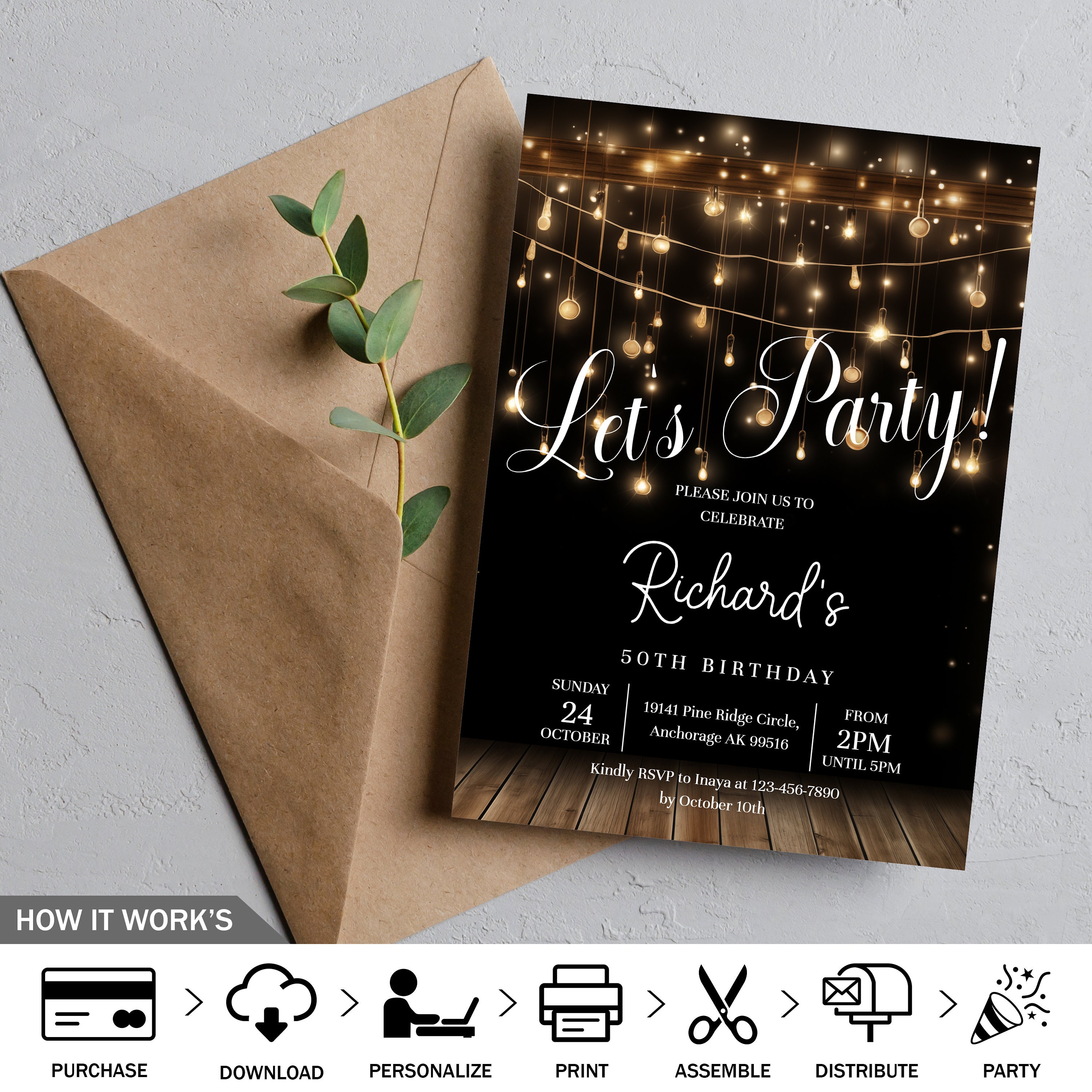 Light Bulb at Night Birthday Invitation, Birthday Party Invitation for ...
