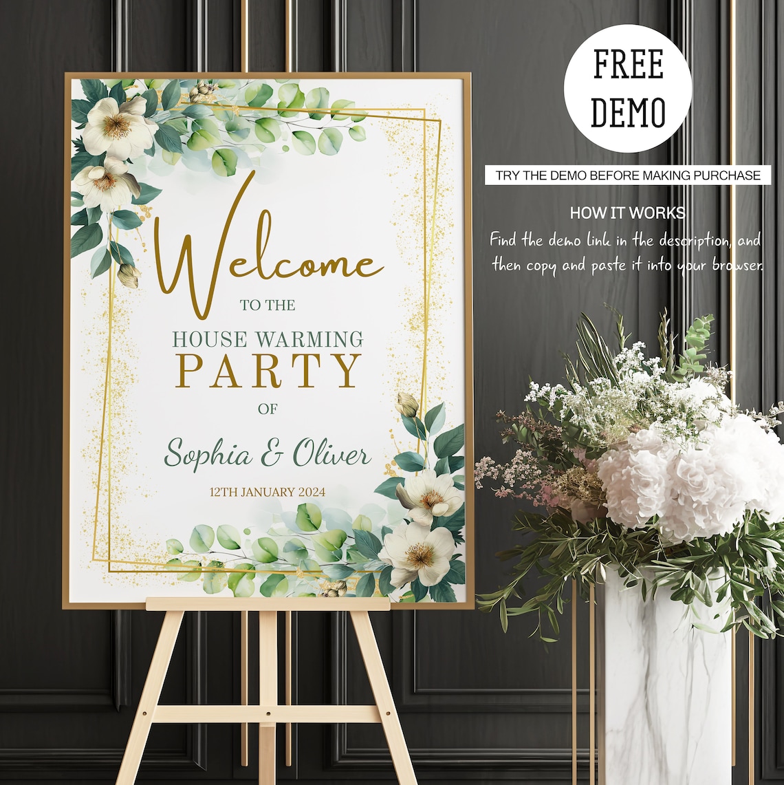 Editable Housewarming Party Welcome Sign Template, Greenery ...