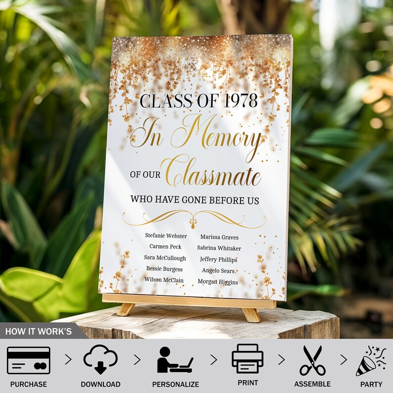 In Memory Sign for Class Reunion, Classmate Memorial for Class Reunion ...