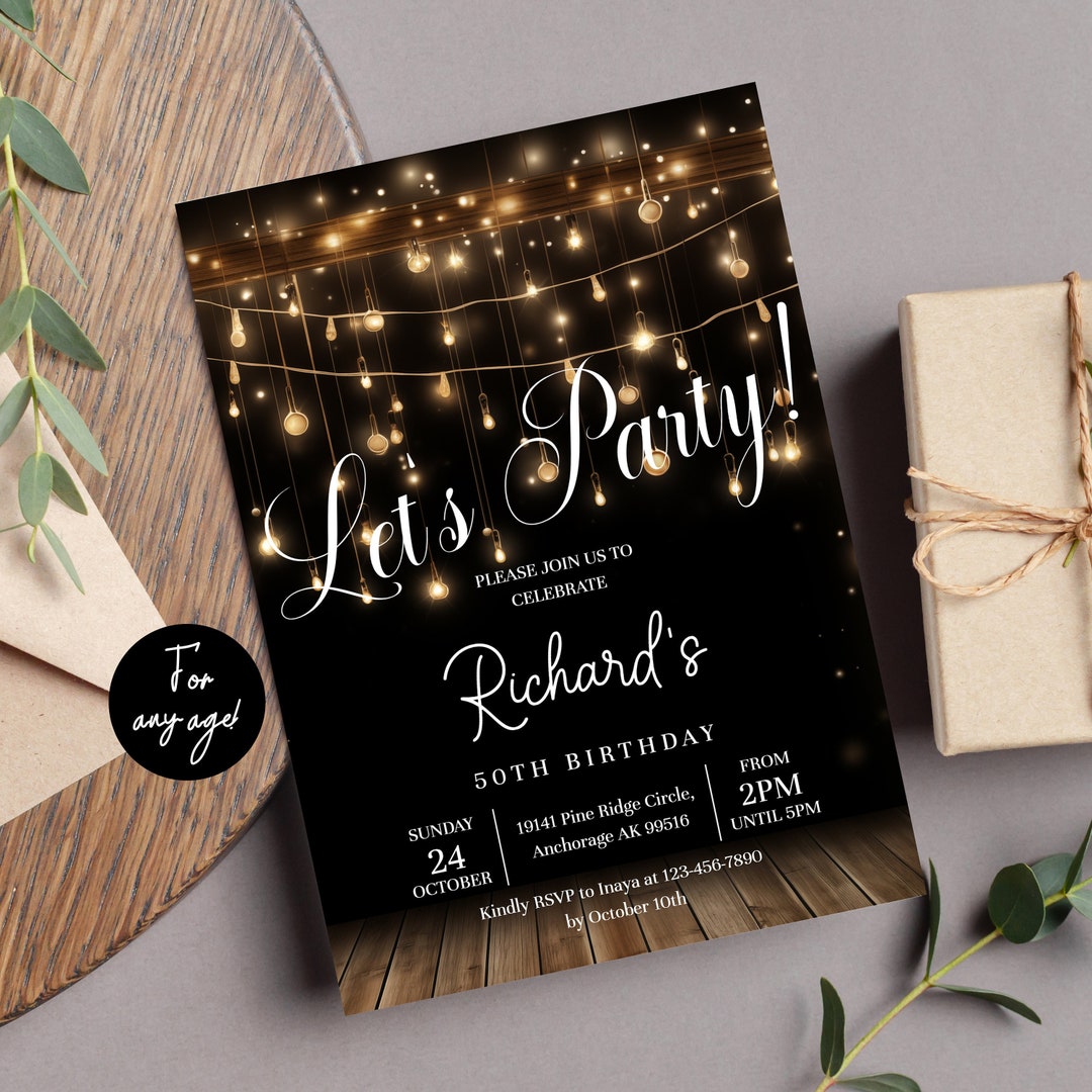 Light Bulb at Night Birthday Invitation, Birthday Party Invitation for ...