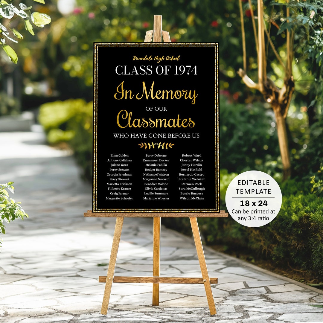 In Memory Sign for Class Reunion, Classmate Memorial for Class Reunion ...