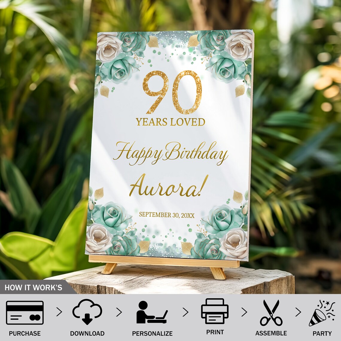Floral 90 Years Loved, 90th Birthday Party Welcome Sign for Women ...