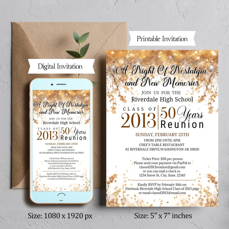 Editable Class Reunion Invitation Template, Digital High School Reunion ...