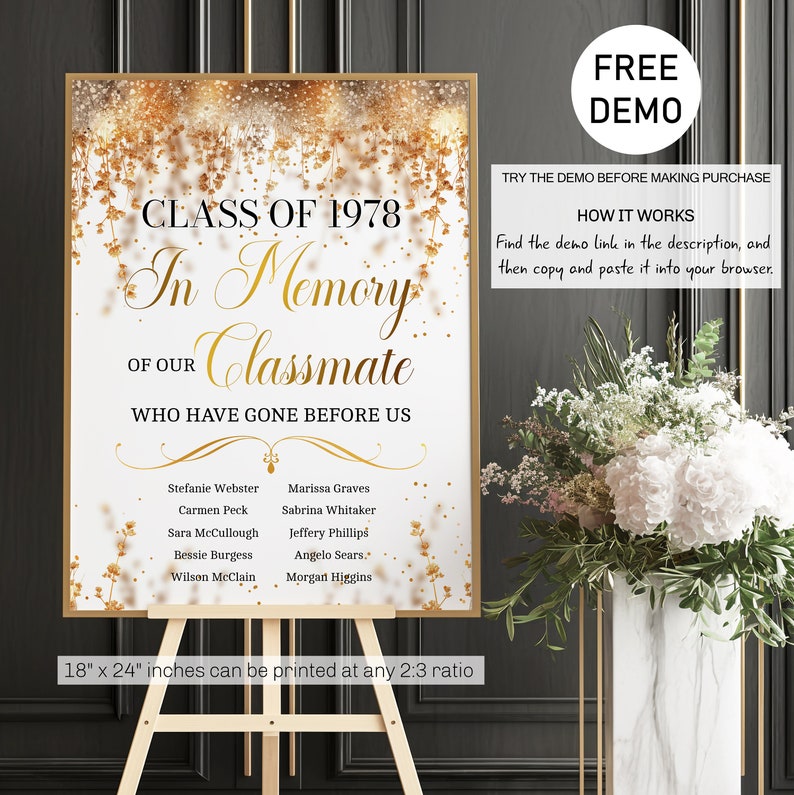 In Memory Sign for Class Reunion, Classmate Memorial for Class Reunion ...