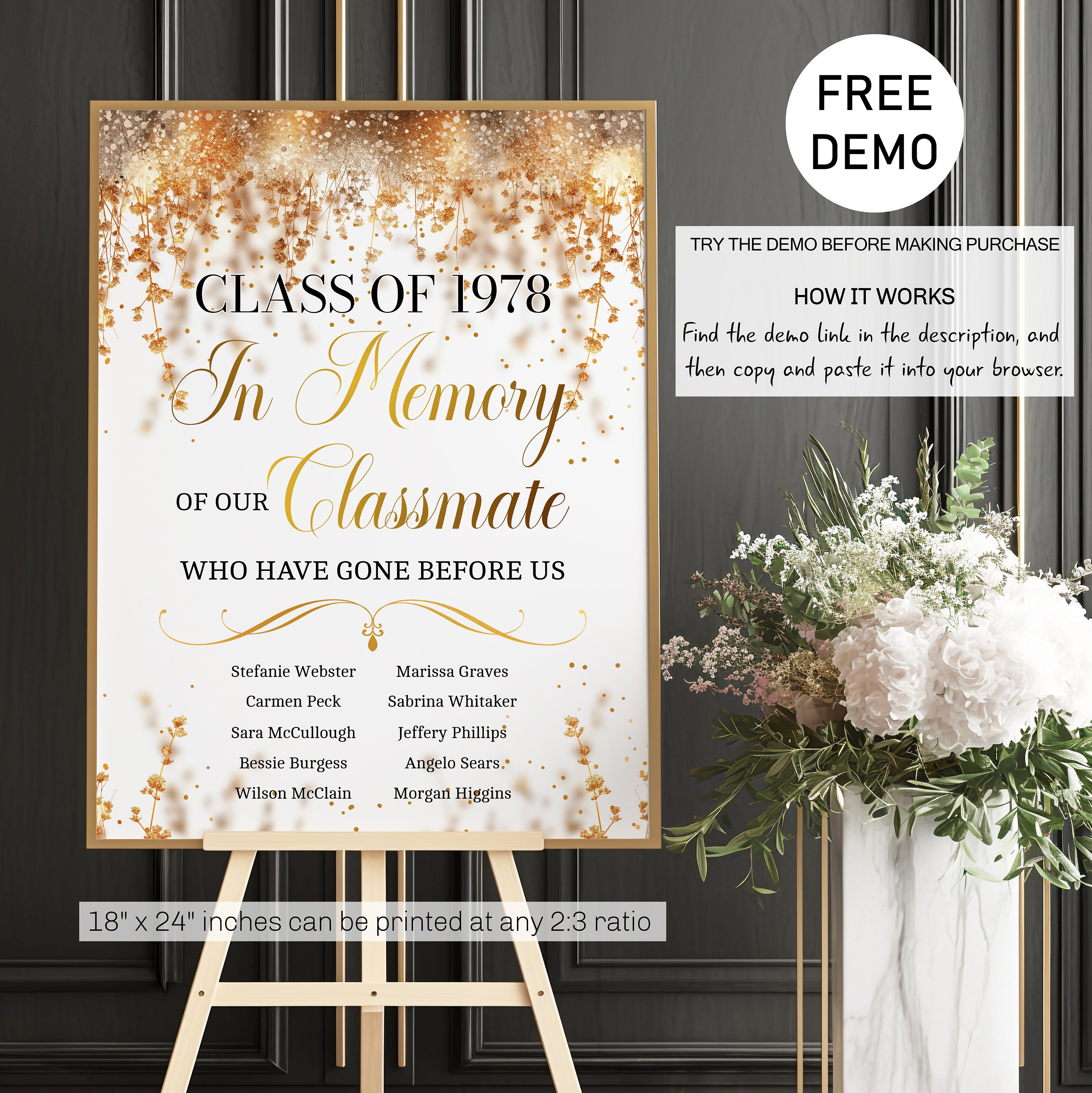 In Memory Sign for Class Reunion, Classmate Memorial for Class Reunion ...