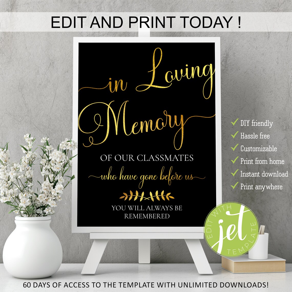 In Loving Memory Sign for Class Reunion, Classmate Memorial for Class ...