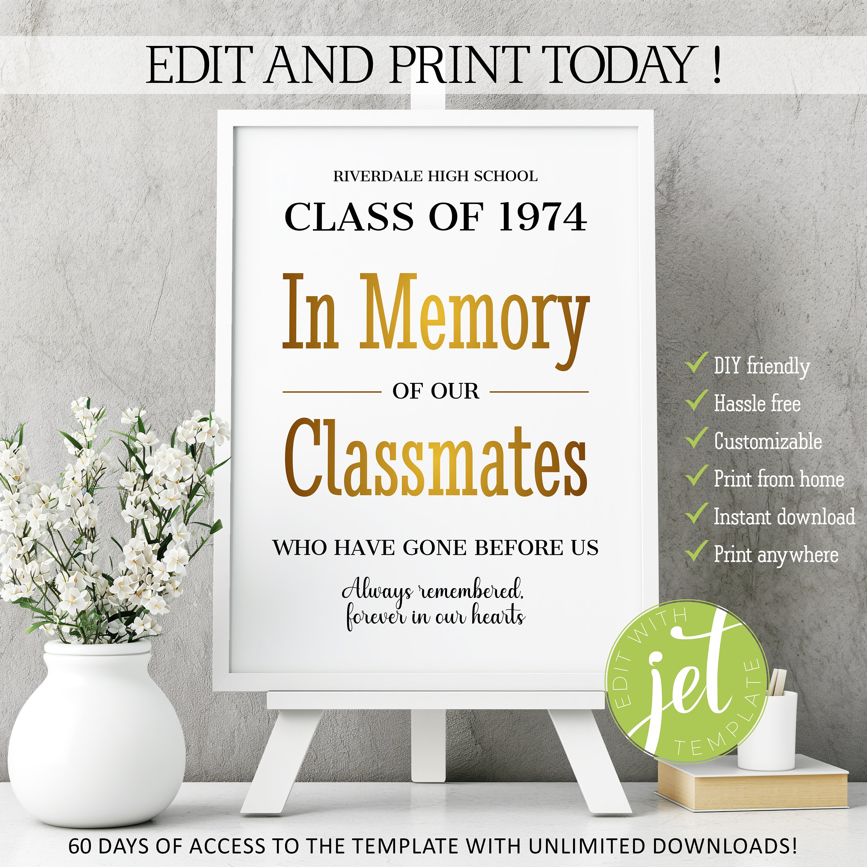 In Memory Sign for Class Reunion, Classmate Memorial for Class Reunion ...