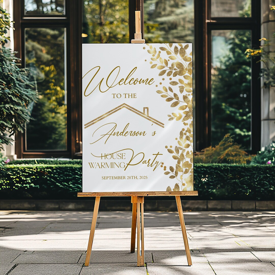 Housewarming Party Welcome Sign Template, Gold Glitters Housewarming ...