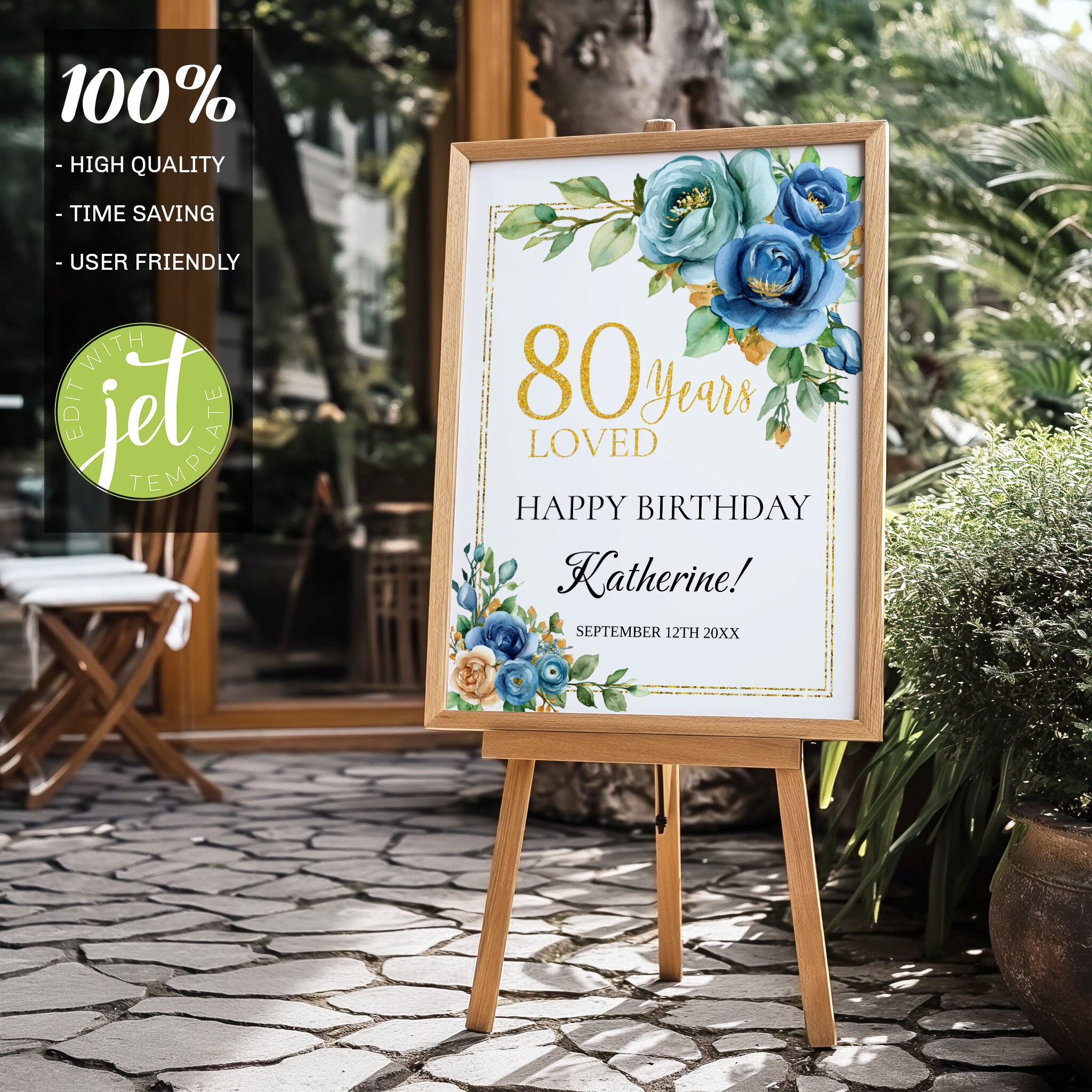Editable Floral 80th Birthday Welcome Sign Template, Printable 80th ...