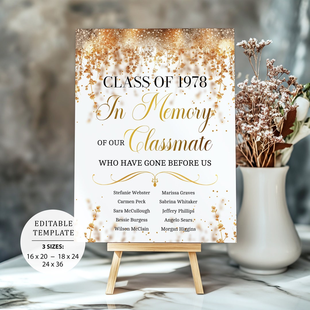 In Memory Sign for Class Reunion, Classmate Memorial for Class Reunion ...