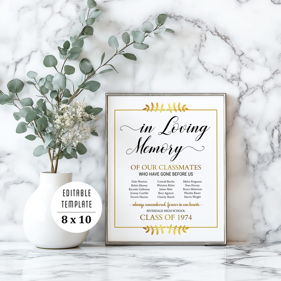 Class Reunion in Loving Memory Sign Template, Classmate Memorial ...