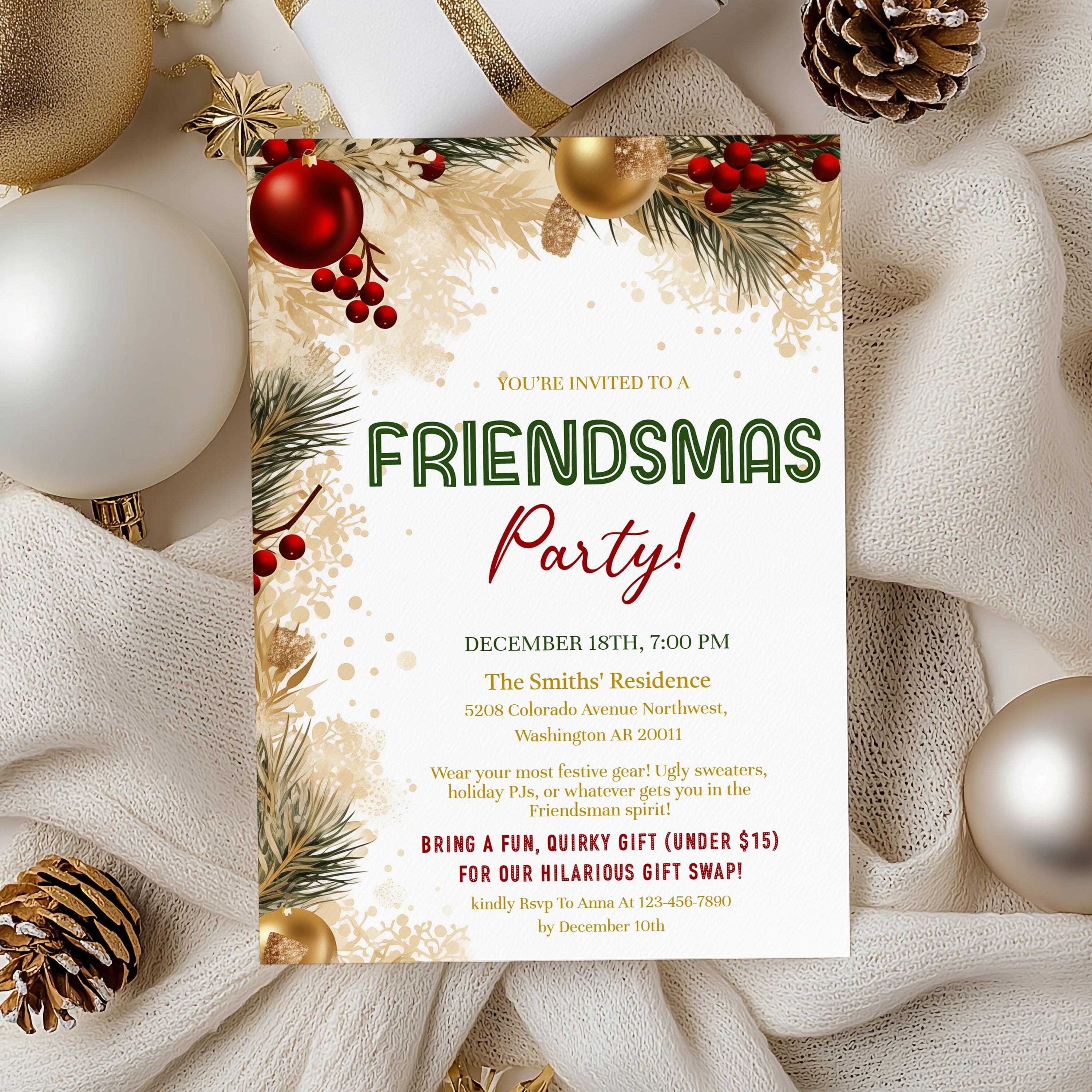 Editable Friendsmas Party Invitation Template, Christmas Party, Adult ...