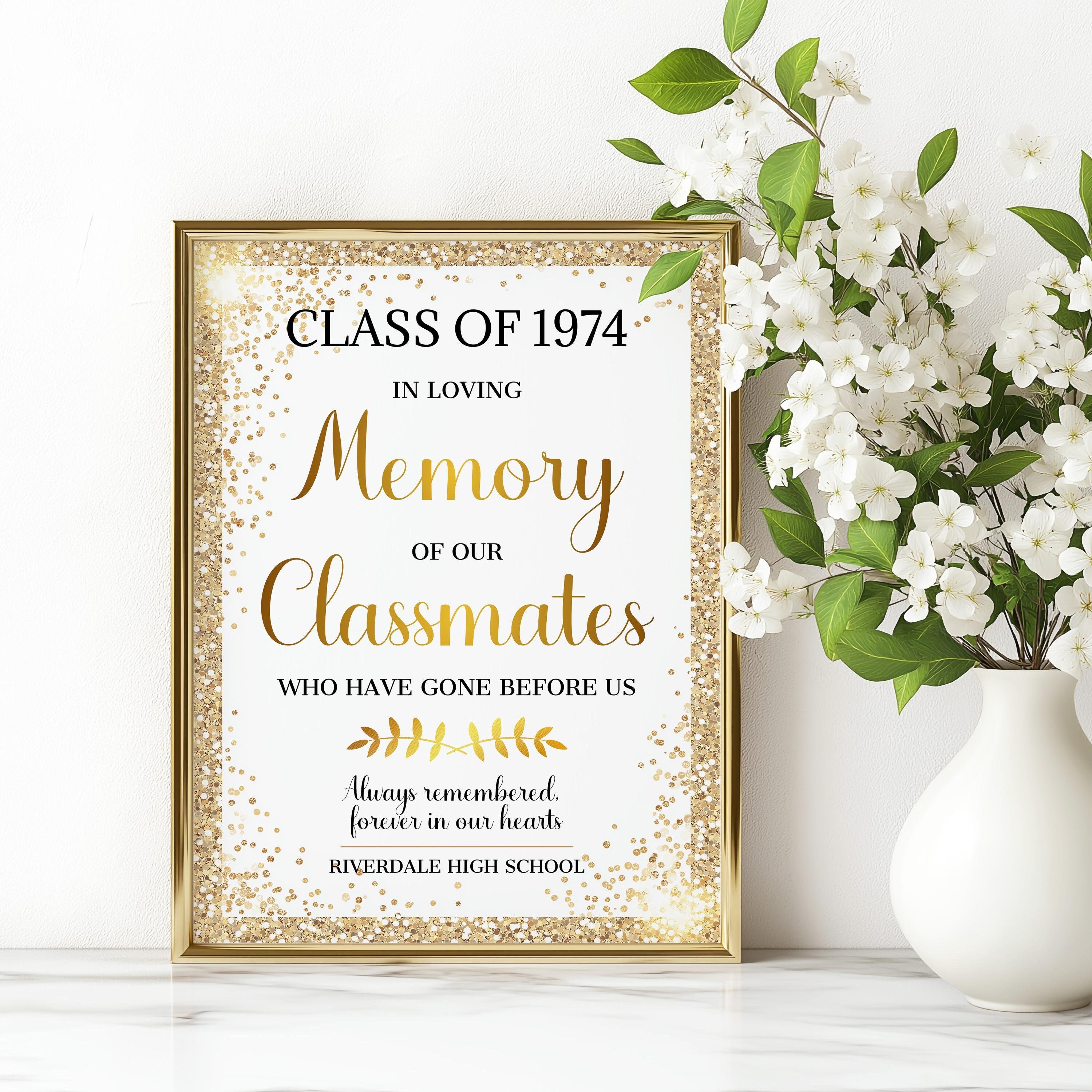 Class Reunion in Loving Memory Sign, Classmate Memorial, Classmate ...
