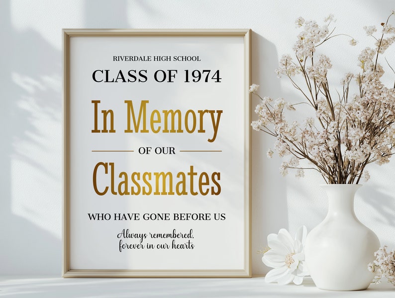 In Memory Sign for Class Reunion, Classmate Memorial for Class Reunion ...