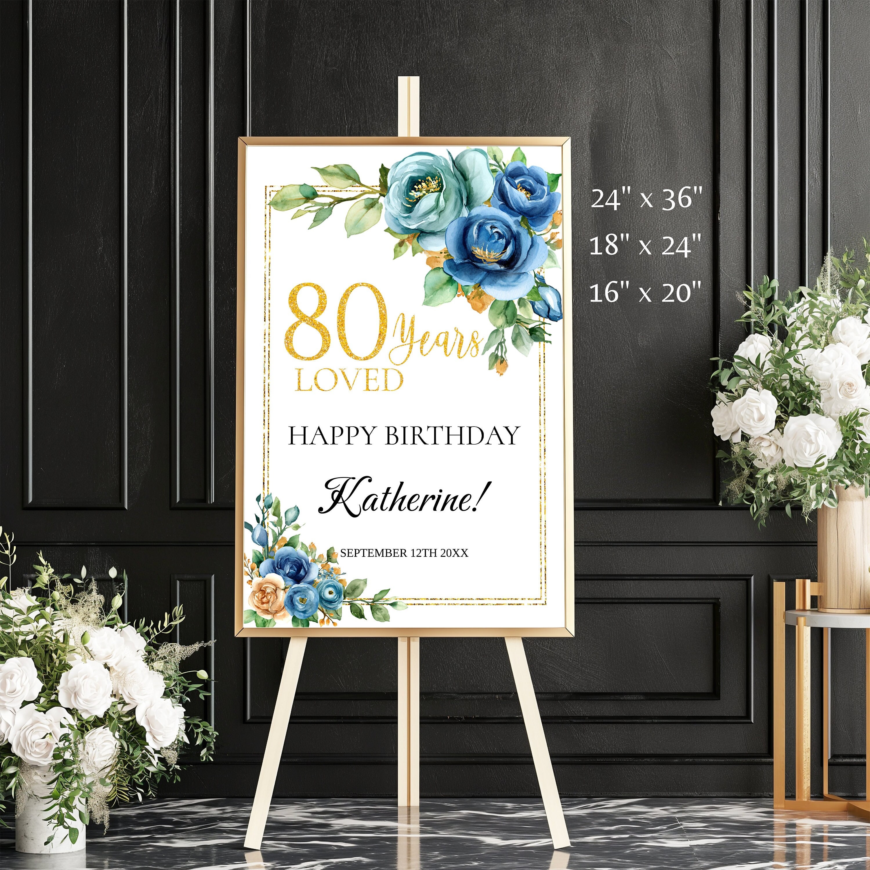 Editable Floral 80th Birthday Welcome Sign Template, Printable 80th ...