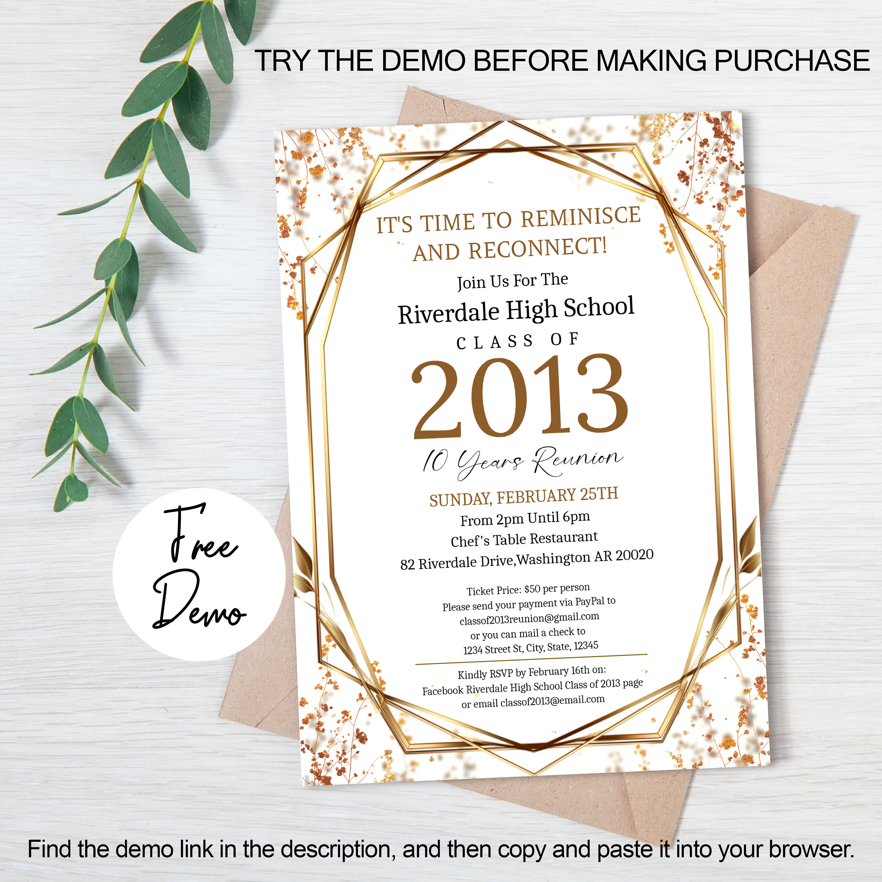 Editable Reunion Invitation Template, High School Reunion Invitation ...