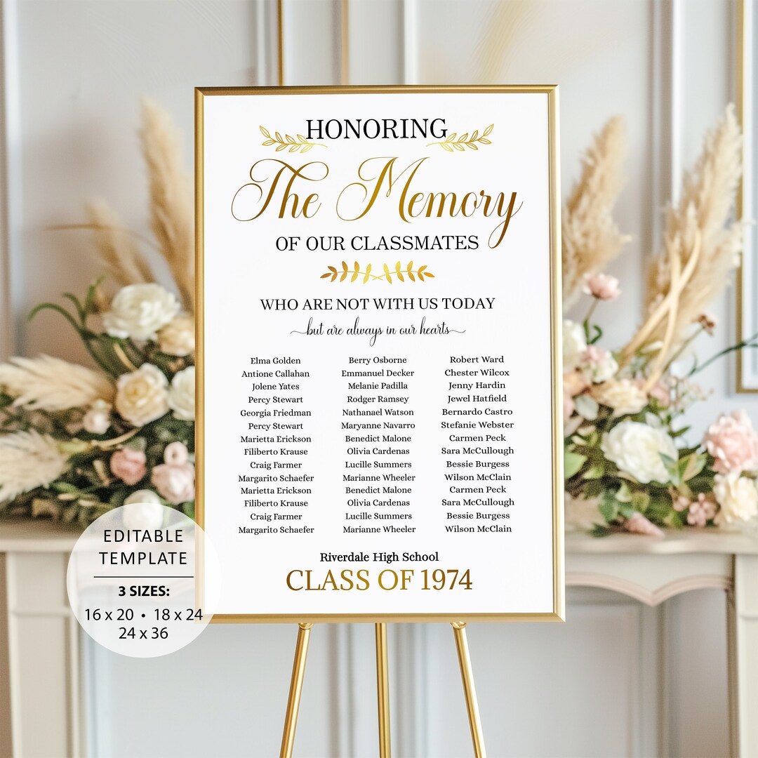 Memory Sign for Class Reunion, Classmate Memorial for Class Reunion ...